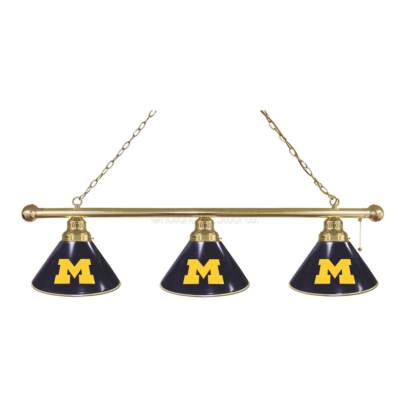 Michigan Wolverines 3 Shade Brass Billiard Light